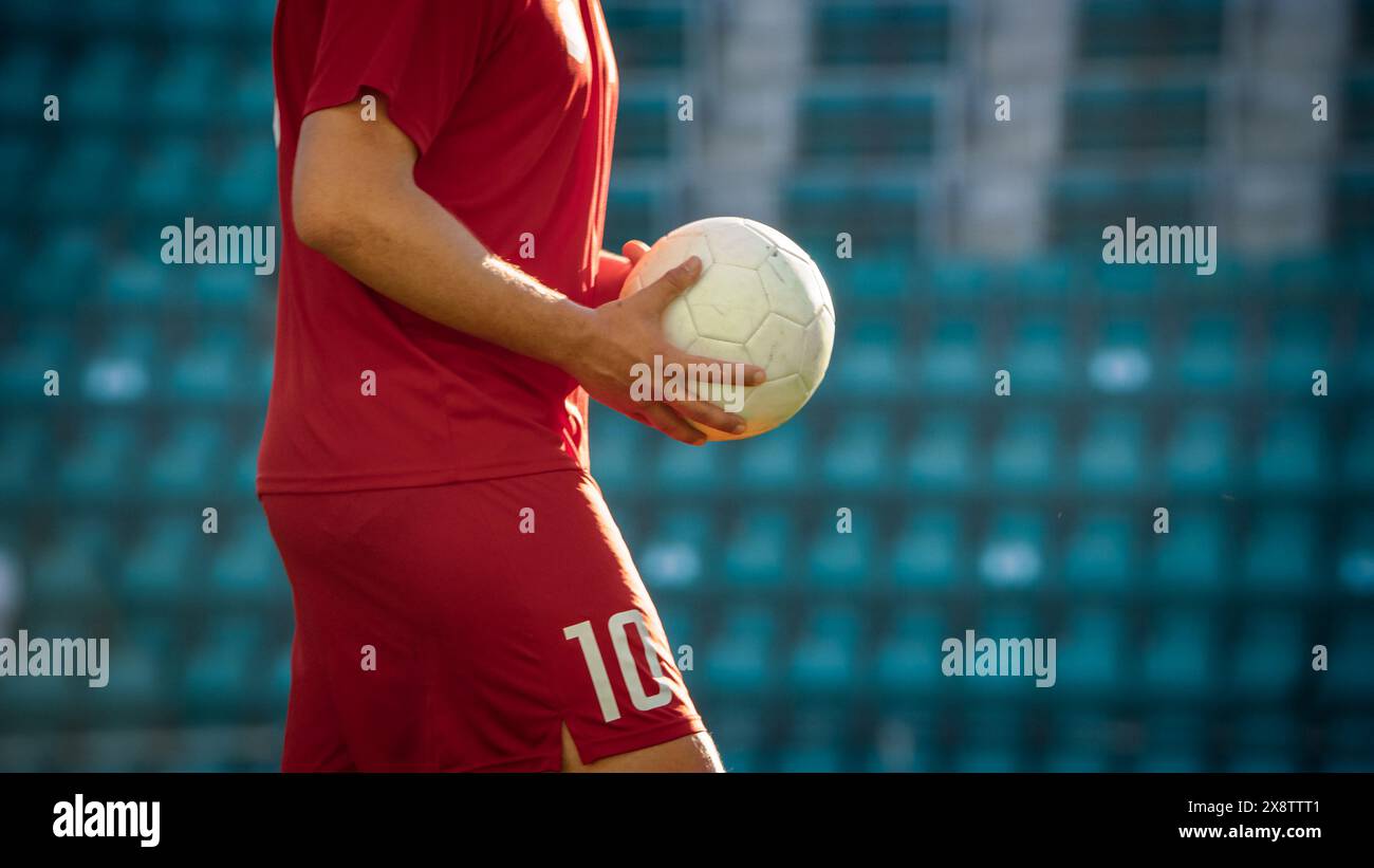Focus on Hands of a Professional Soccer Player Walking on the Green ...