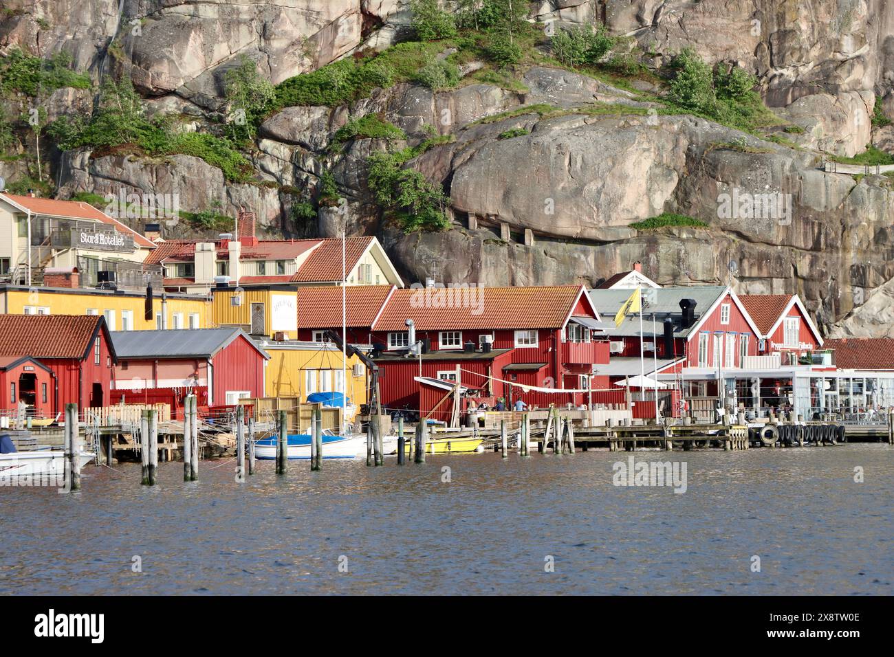 Swedish summer destination Fjällbacka village and harbor on western ...