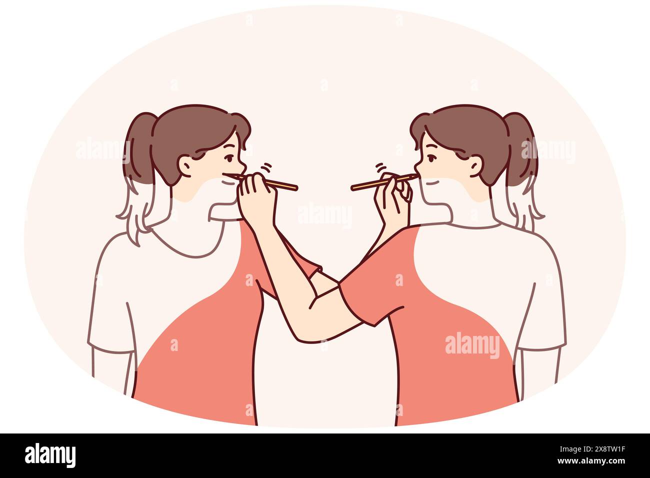 Two women draw each other at same time for concept of self ...