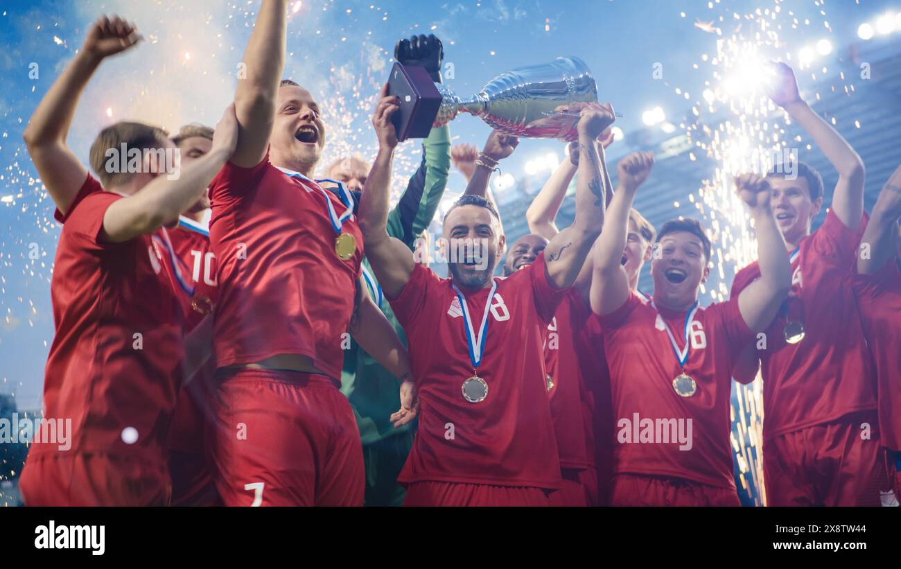 Football Finals Tournament Winning Team Celebrates Victory Cheering and ...