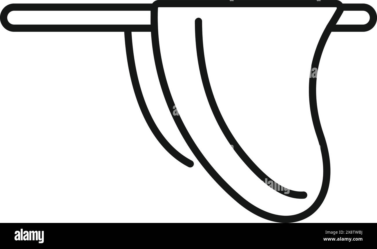 Black and white outline illustration of a curtain on a rod, suitable ...