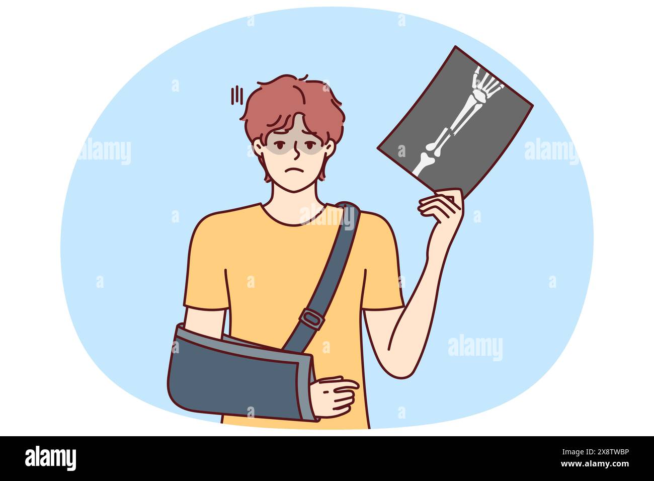 Man injured arm and shows picture of bone with traces of fracture taken ...