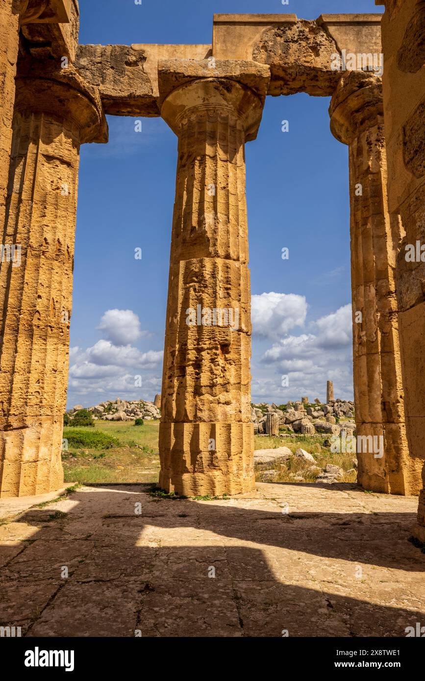 The Doric columns of the reconstructed Greek Temple of Hera with Temple ...