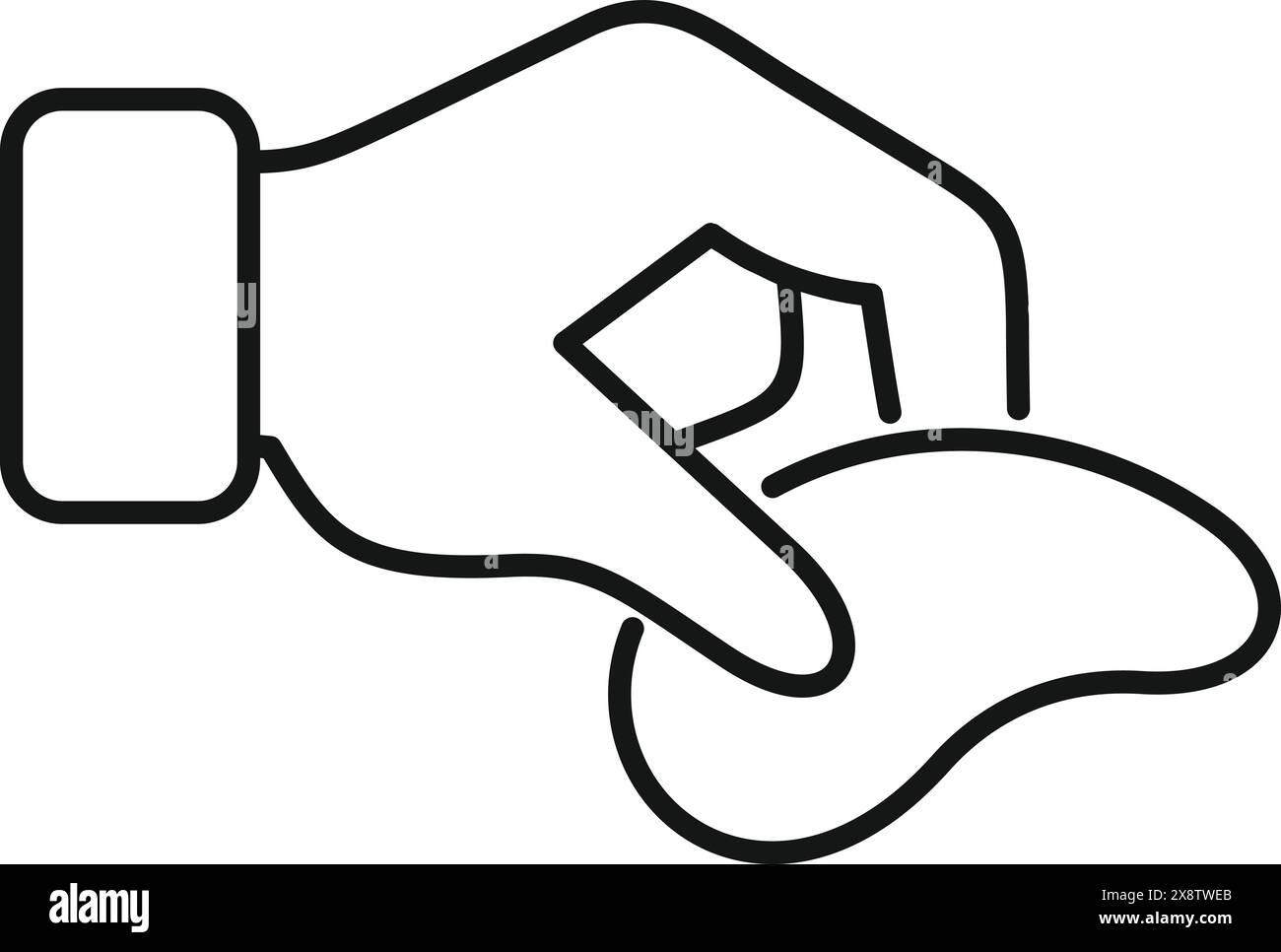 Simplistic black and white line drawing of a hand tipping a container ...