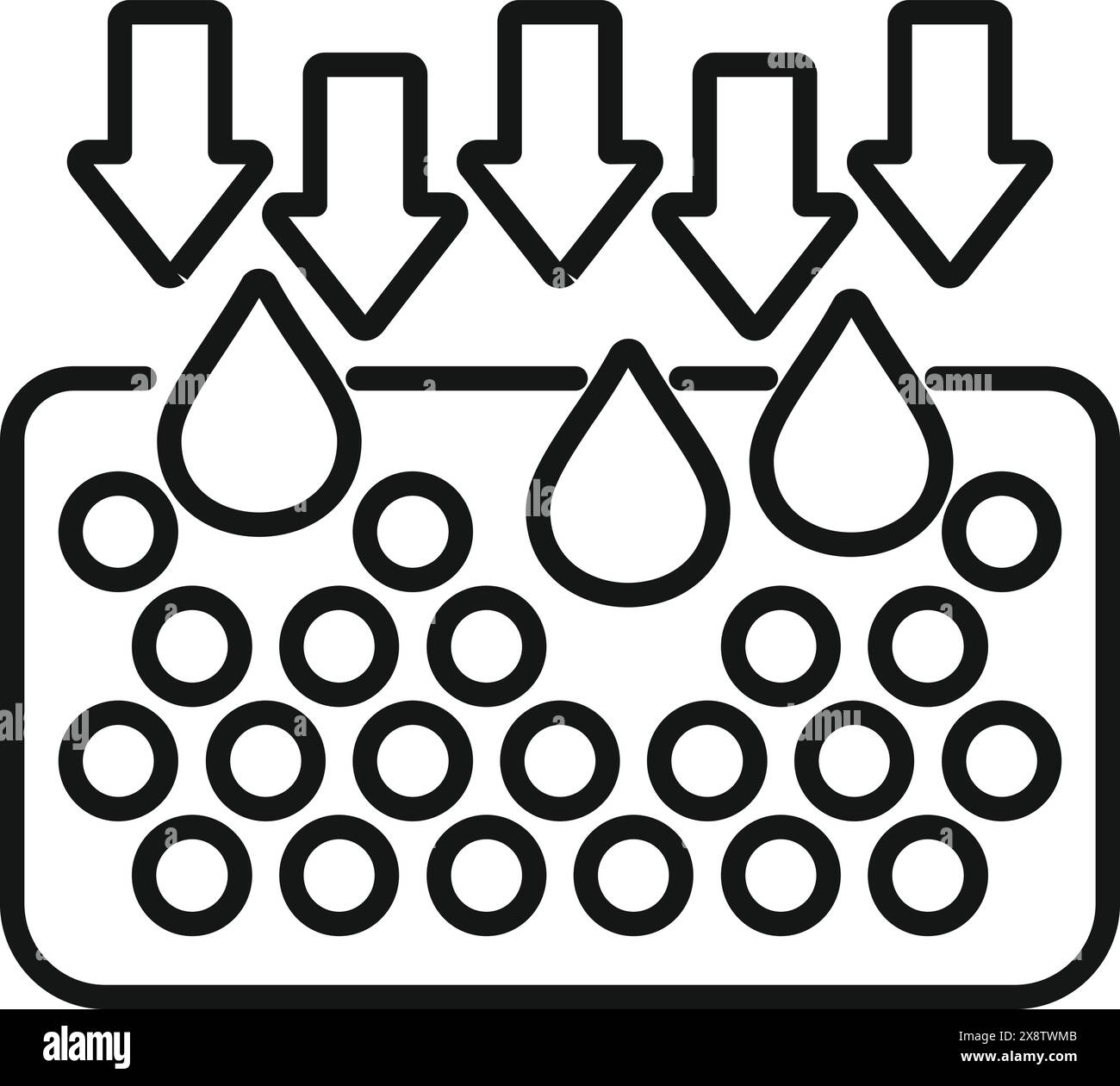 Black and white line icon featuring water droplets falling on a ...