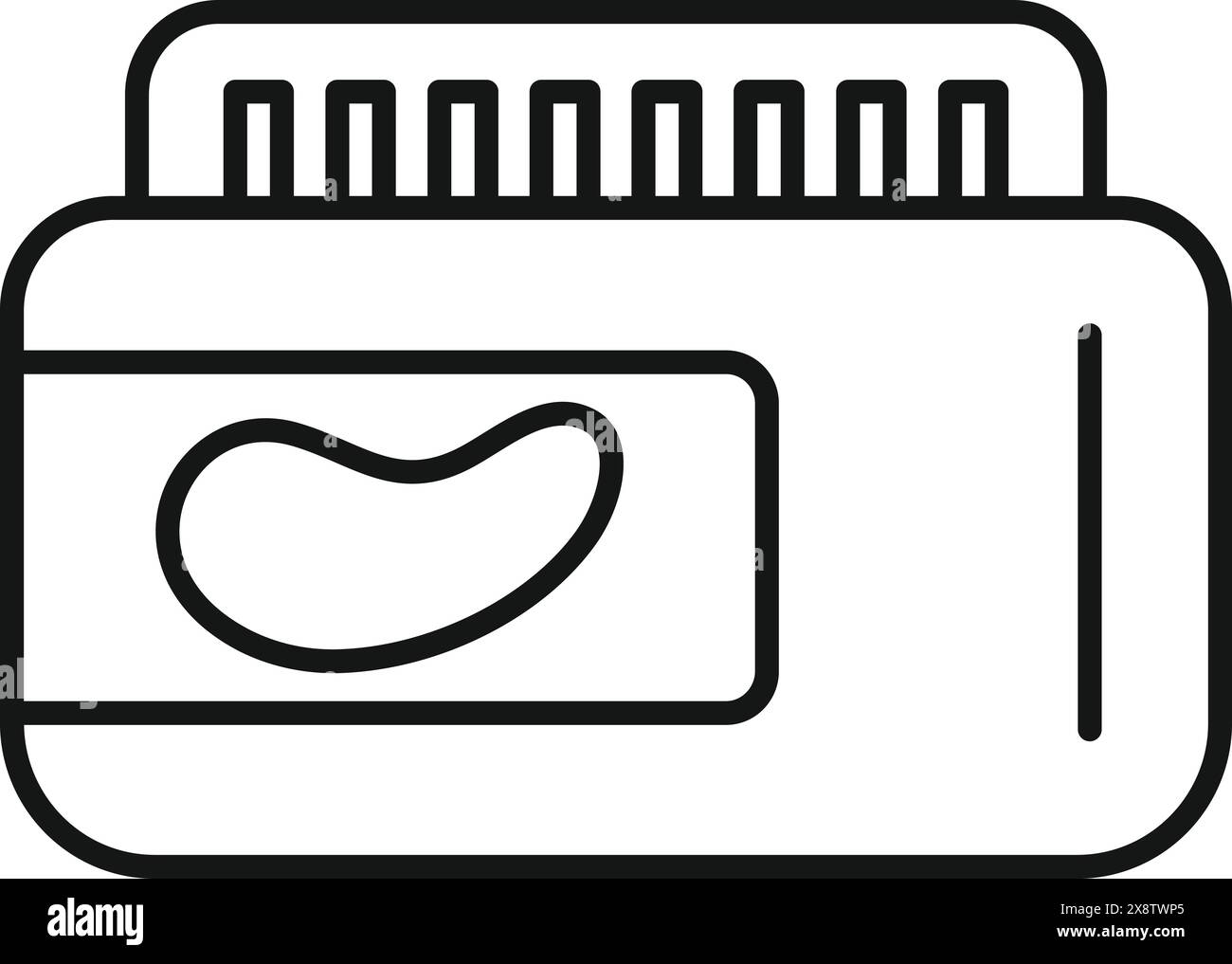 Black and white outline drawing of a compact cosmetics pouch with a ...