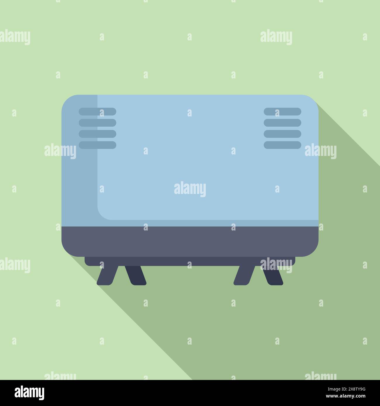 Modern, flat design graphic of a blue toaster on a pastel green ...