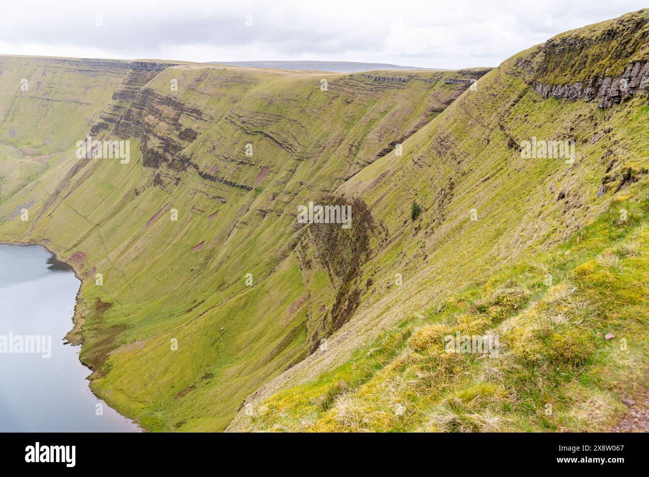 View of the mountain ridge peak summit of Picws Du in the Brecon ...