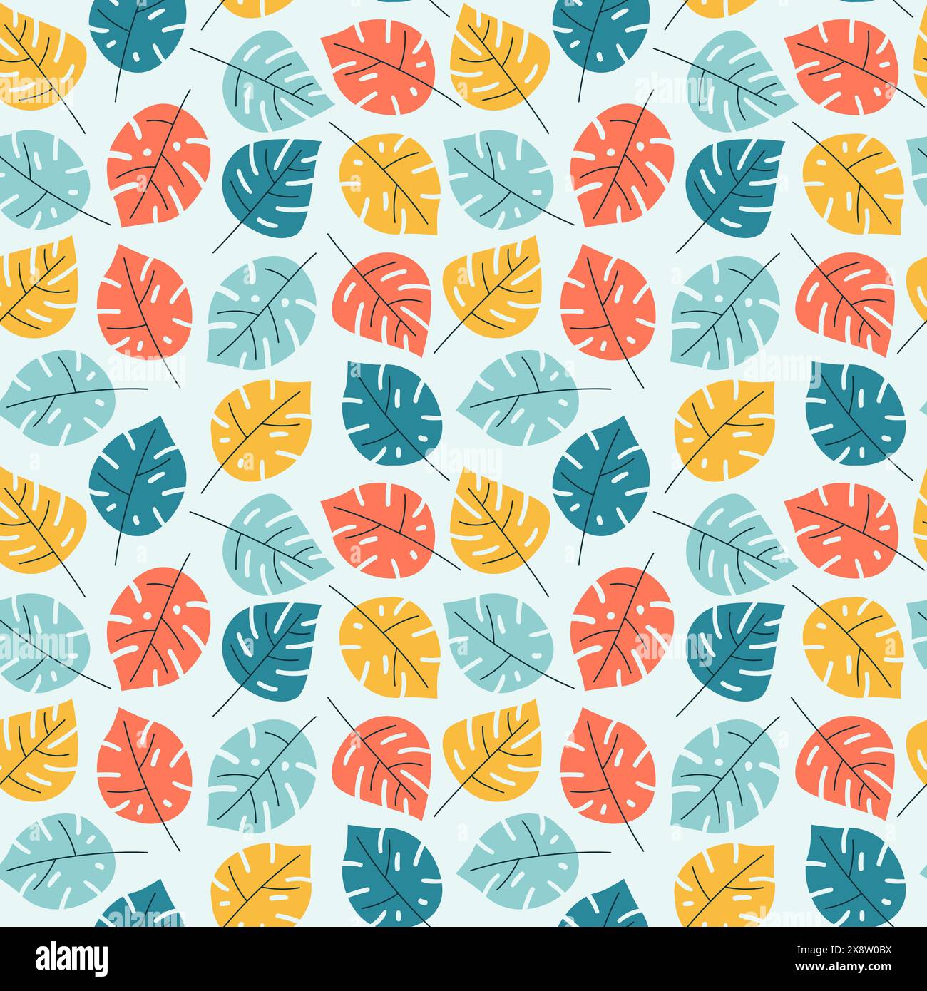 Colorful seamless pattern with monstera leaves. Hand-drawn botanical ...