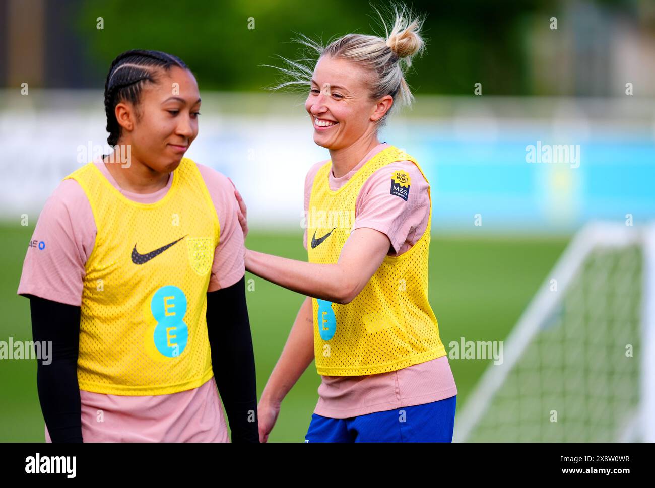 England's Lauren James and Leah Williamson during a training session at ...