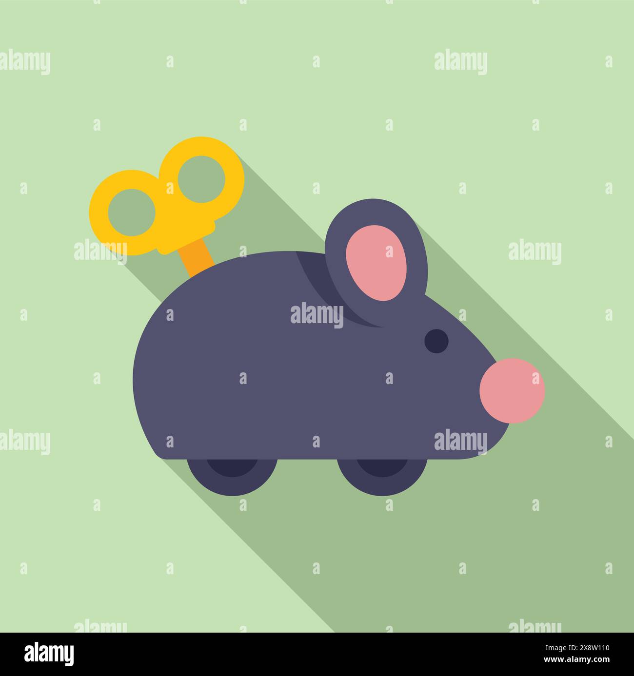 Vintage windup toy mouse illustration with mechanical winding key on ...