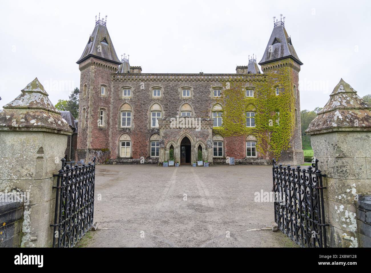 The front view of the entrance outside Newton House in Dinefwr Park in ...
