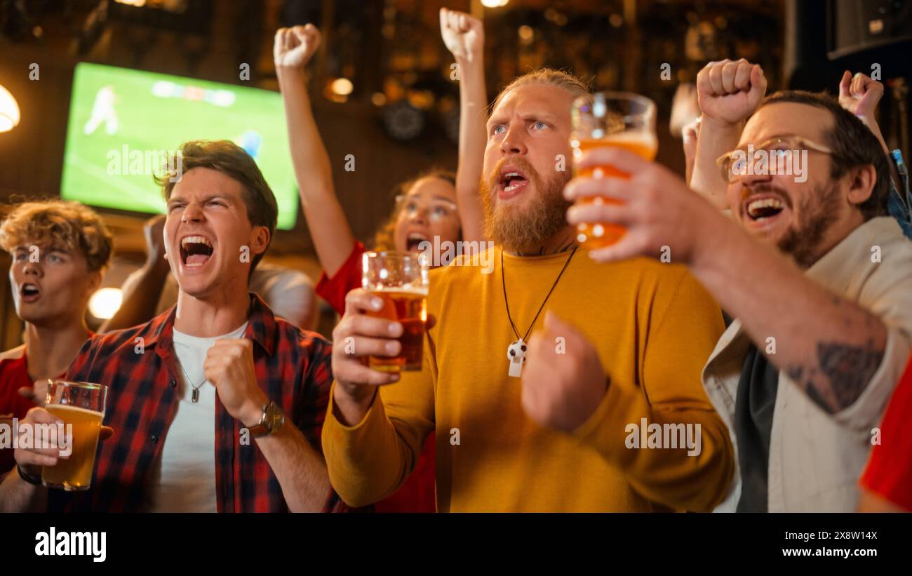 Soccer Club Members Cheering for Their Team, Drinking Beer in a Pub ...