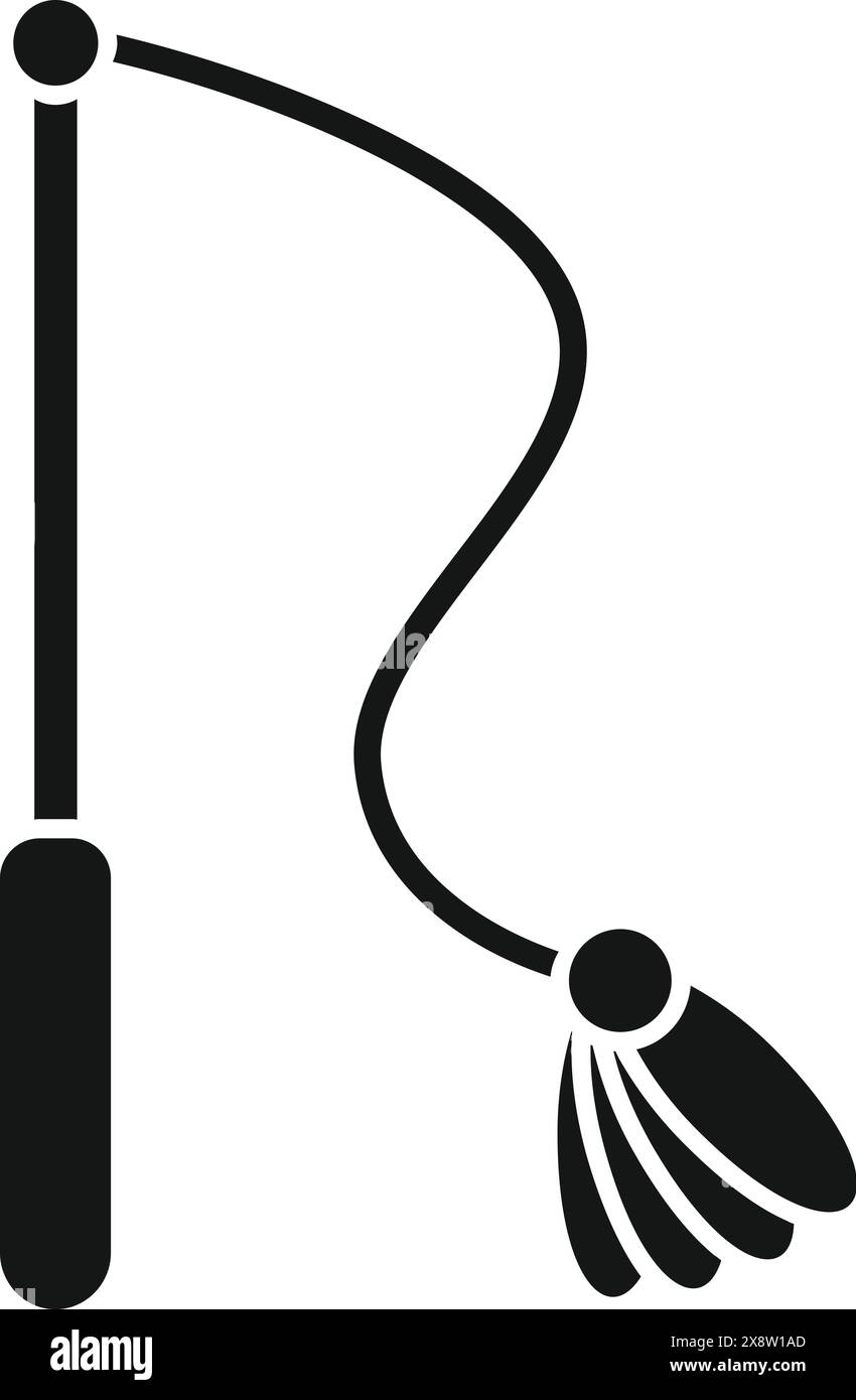 Minimalist fishing rod silhouette icon in black and white design ...