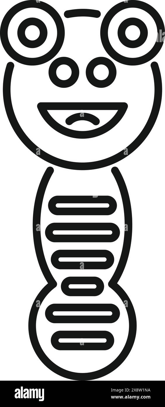 Simple black and white line drawing of a cheerful cartoon alien ...