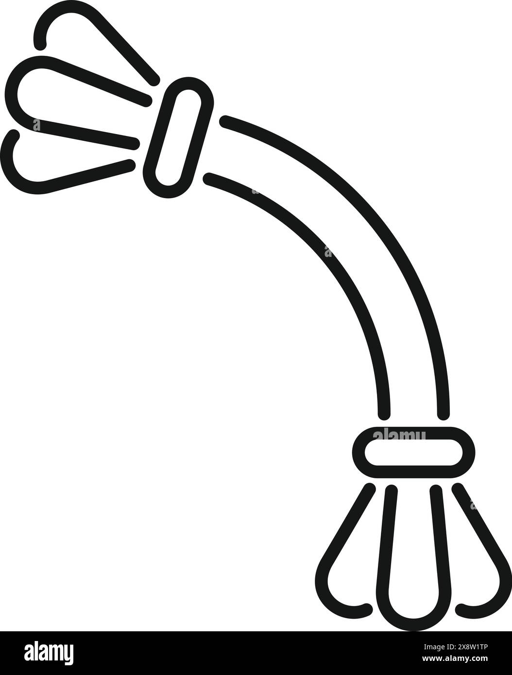 A simple line art illustration of a garden water hose with a spray ...
