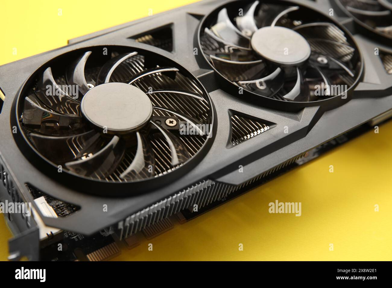 One graphics card on yellow background, closeup Stock Photo - Alamy