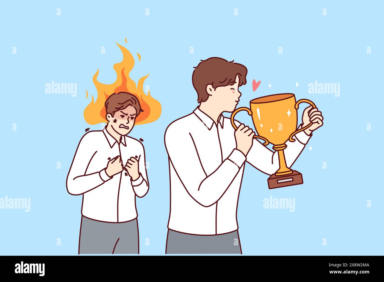 Envy overcomes business man looking at colleague kissing trophy cup for ...