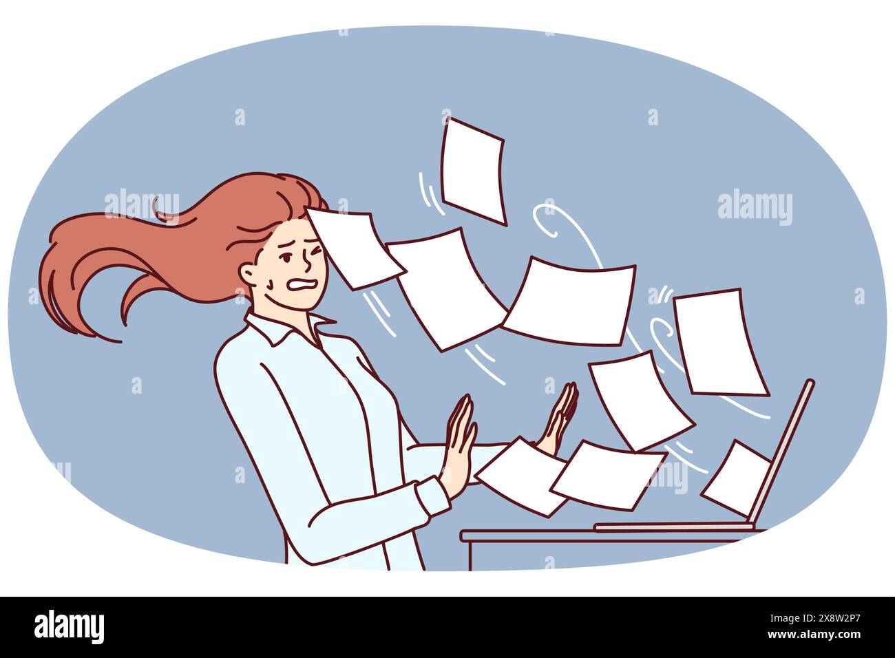 Tired female employee laptop having Stock Vector Images - Alamy