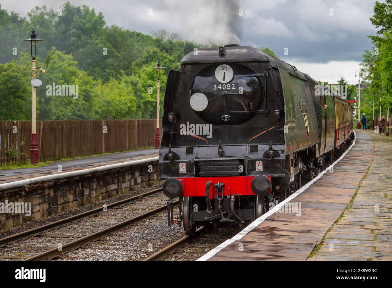 British Railways 4-6-2 No. 34092 'City of Wells' goods steam train ...