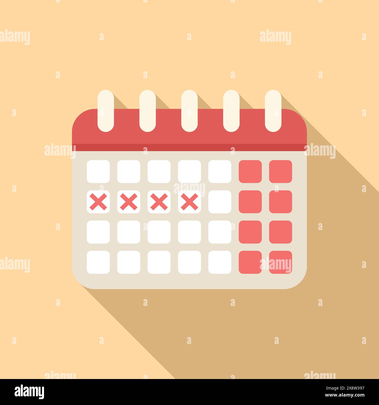 Illustration of a stylized calendar with specific dates marked in red ...