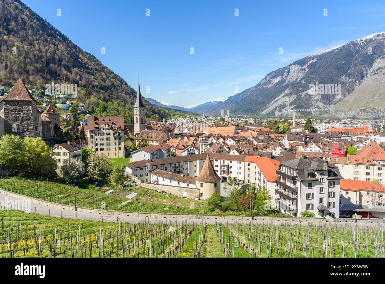Panoramic view of the historic city of Chur in the Swiss Canton of ...