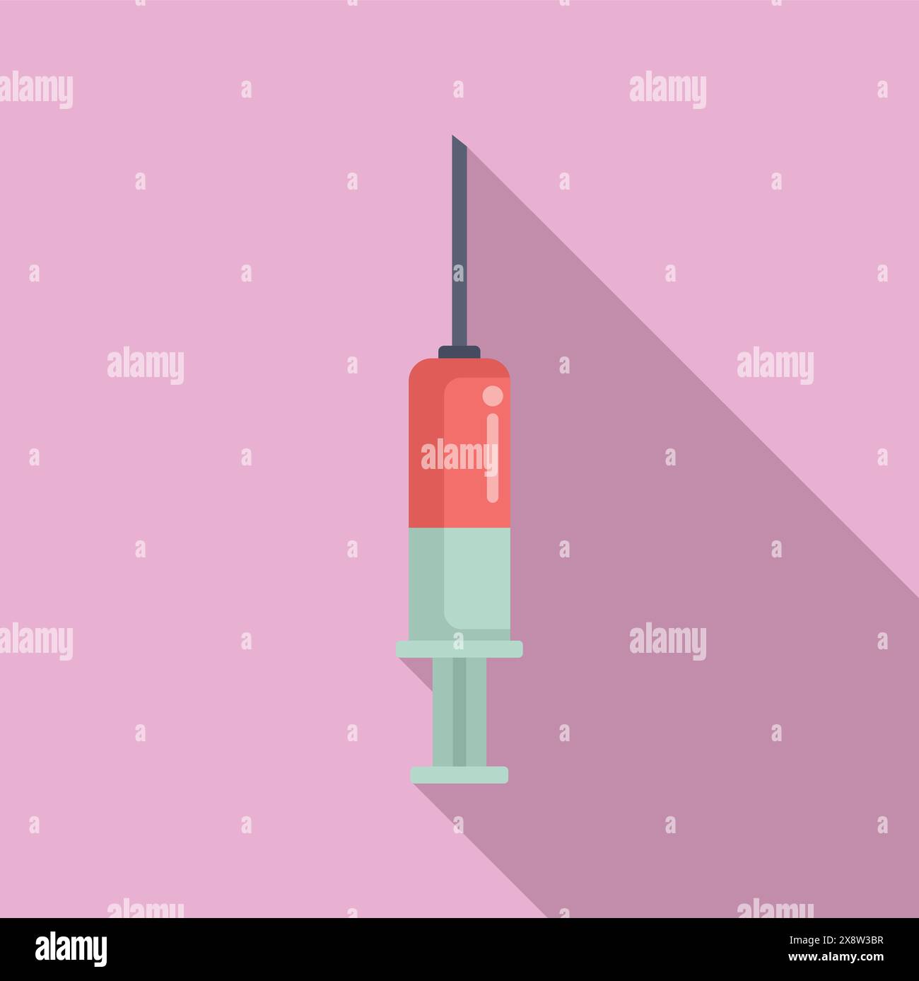 Vector graphics of a medical syringe with needle on a simplistic pink ...