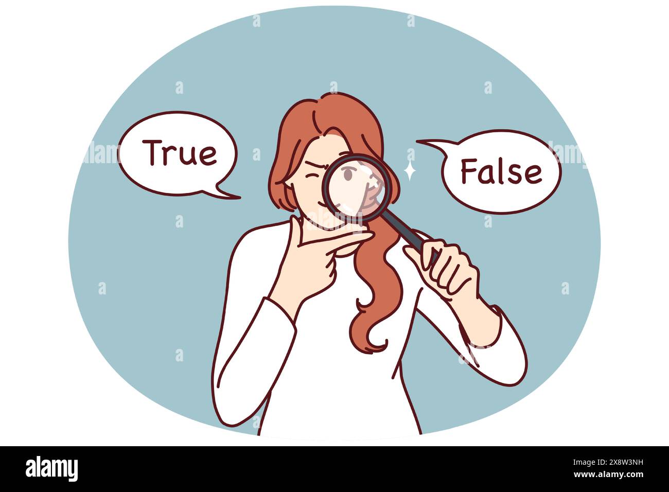 Girl with magnifying glass is trying to make difficult choice that ...