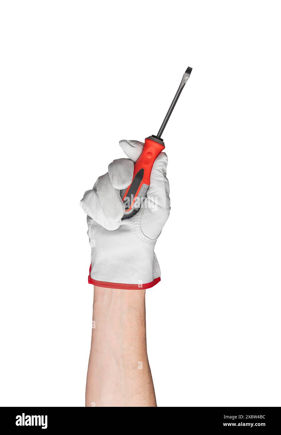 Hand holding screwdriver in white background. Equipment for work and ...