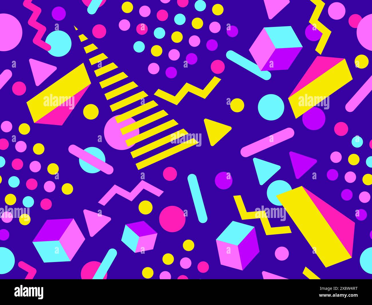 3D geometric seamless pattern in 80s style. 3d isometric triangles, zig ...