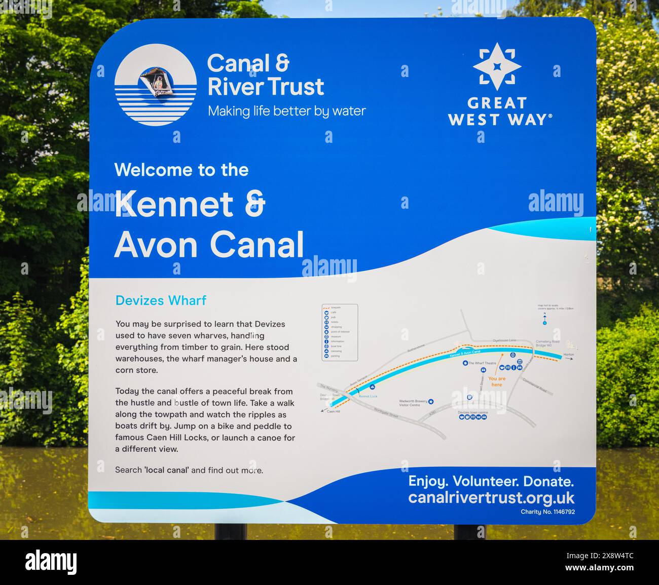 A summer HDR image of a Canal and River Trust information board at ...
