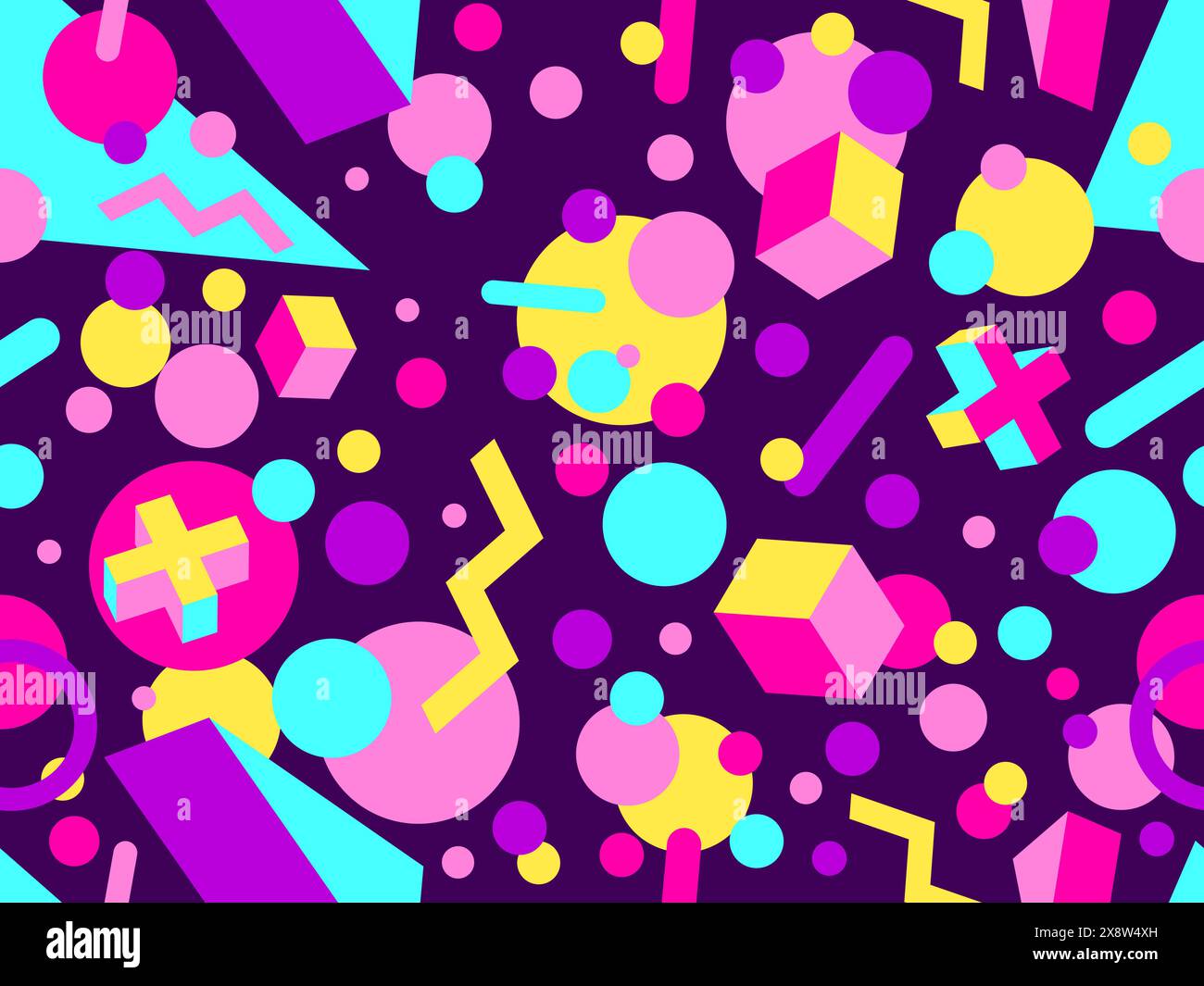 3D geometric seamless pattern in 80s style. 3d isometric triangles, zig ...