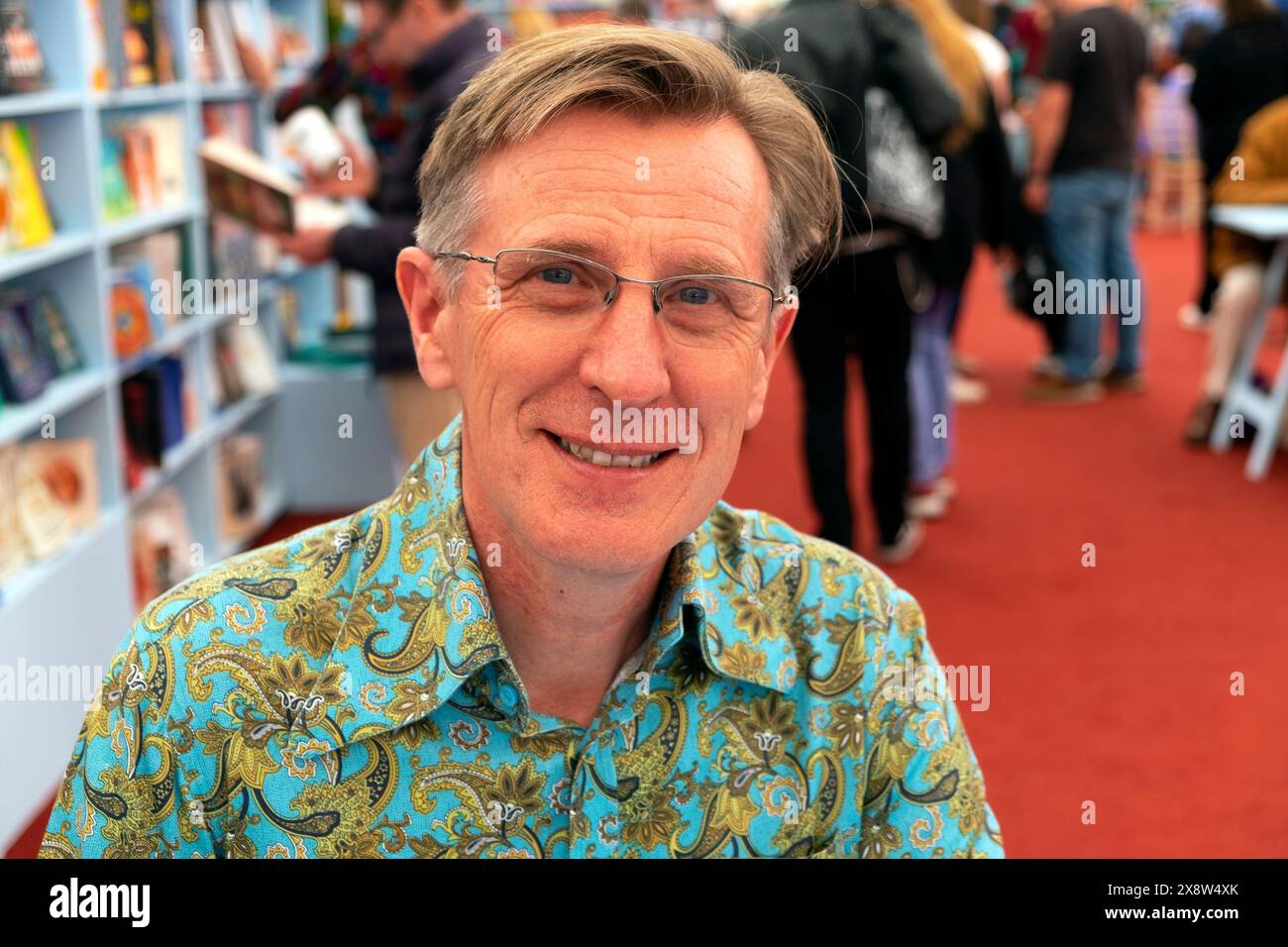 British children's writer Philip Reeve portrait book signing in the Hay ...