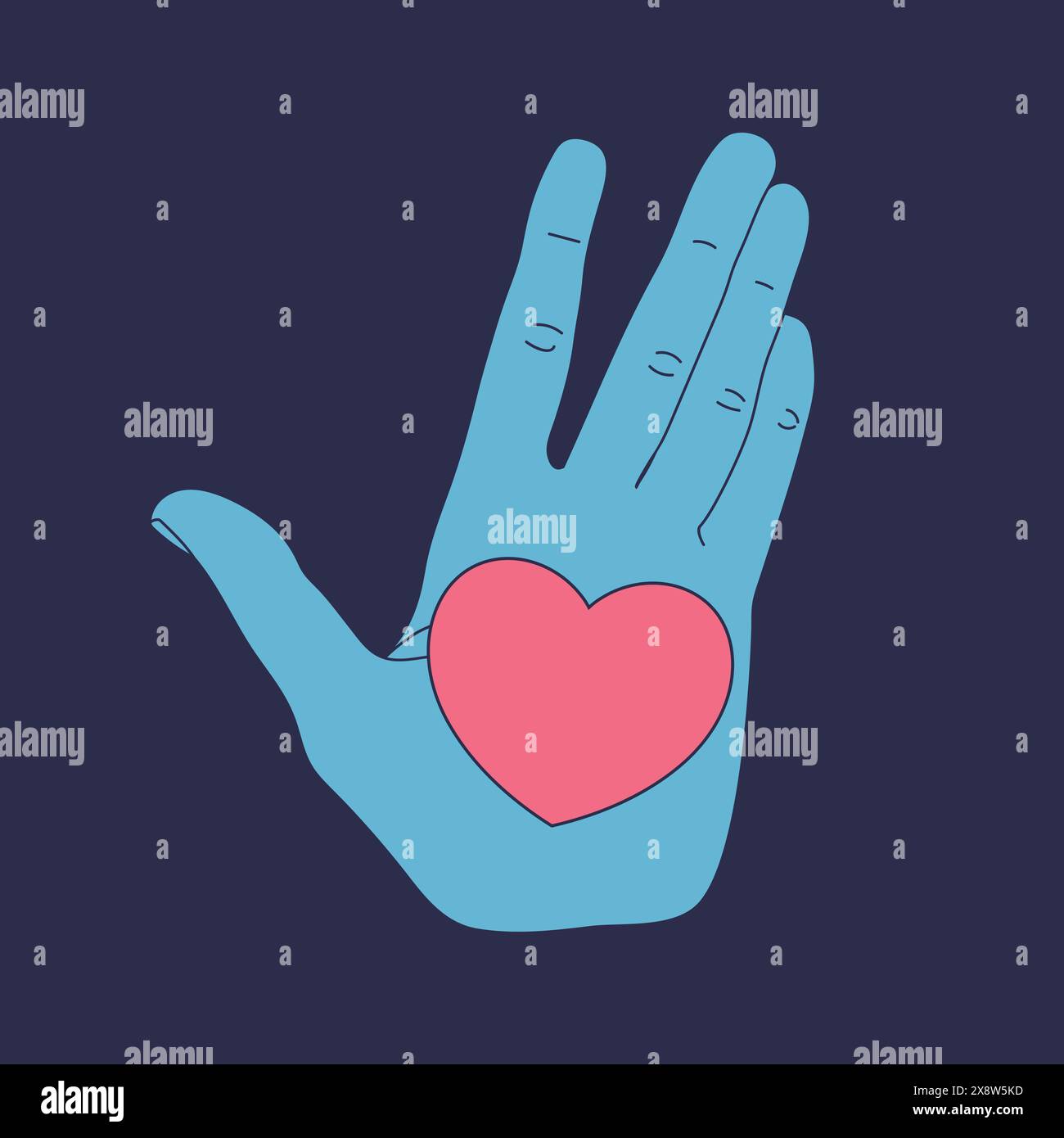 Hand holding a heart on open palm. Hand with a heart on blue background ...