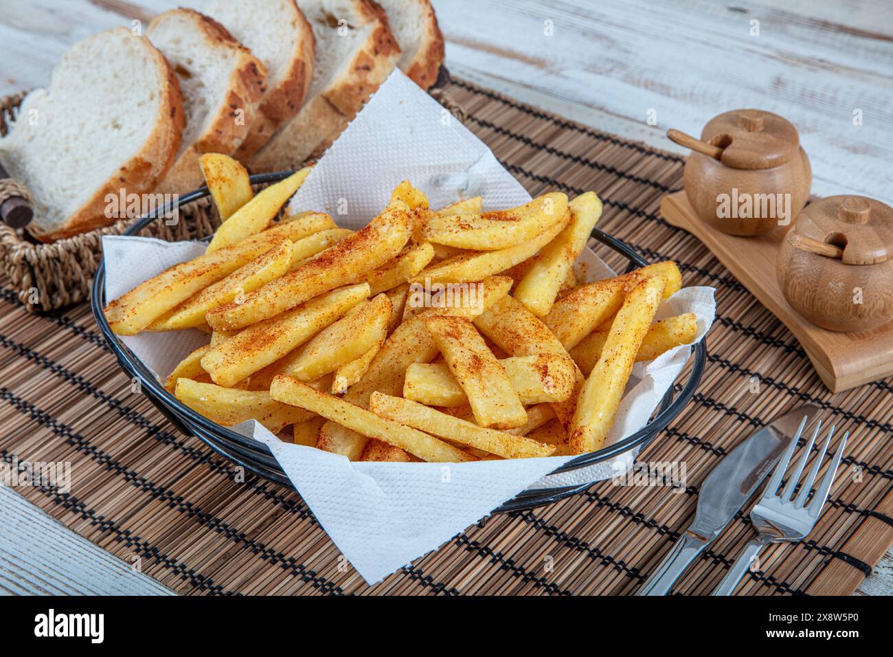 Delicious Turkish cuisine french fries. Sweet potato fries with mayo ...