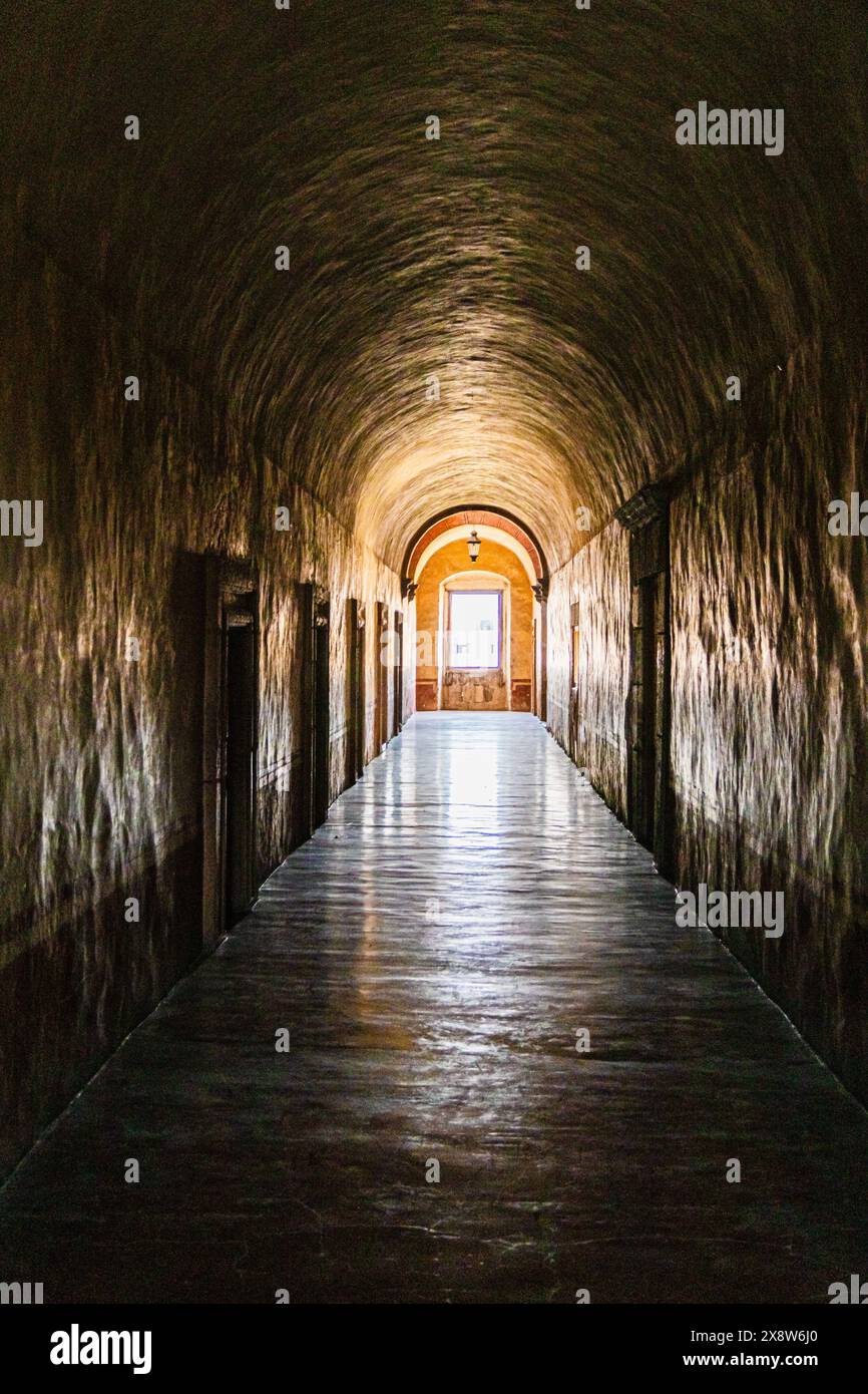 Yuriria, Mexico, May, 26, 2024: View of a corridor of the former ...