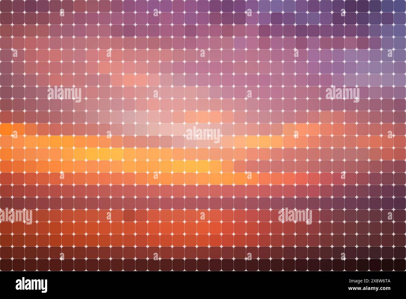 Abstract grid background of rounded sunset colored squares. Full frame ...