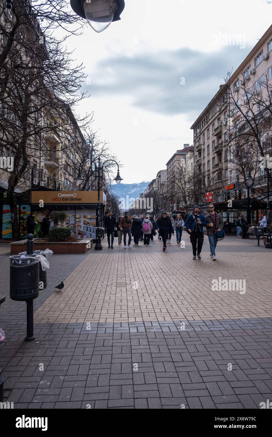 Sofia, Bulgaria - 31 January 2024. Vitosha Boulevard is the main street in the center It extends ...