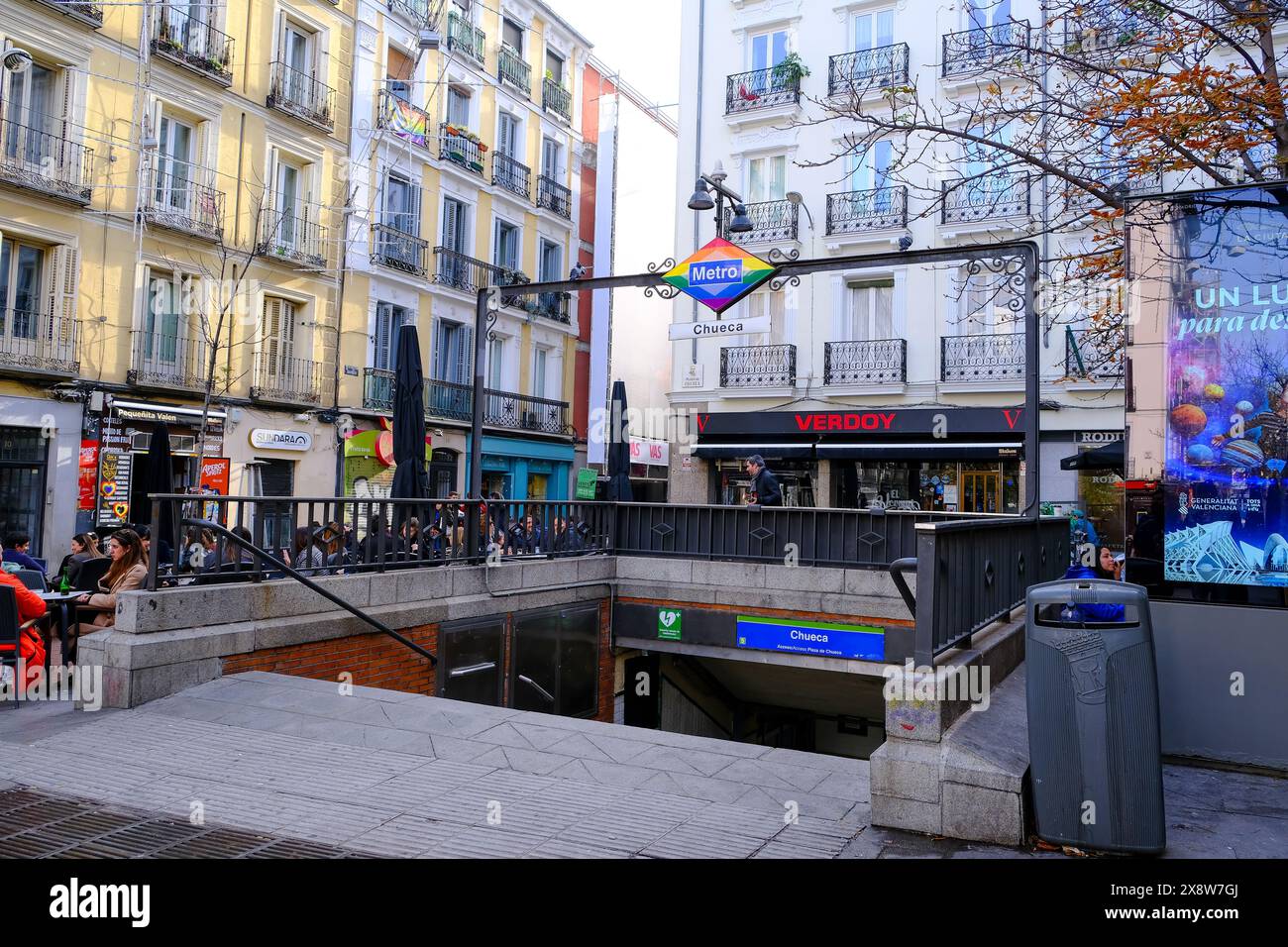 Madrid, Spain. 2023 November 26. Metro Chueca street sign in Madrid ...