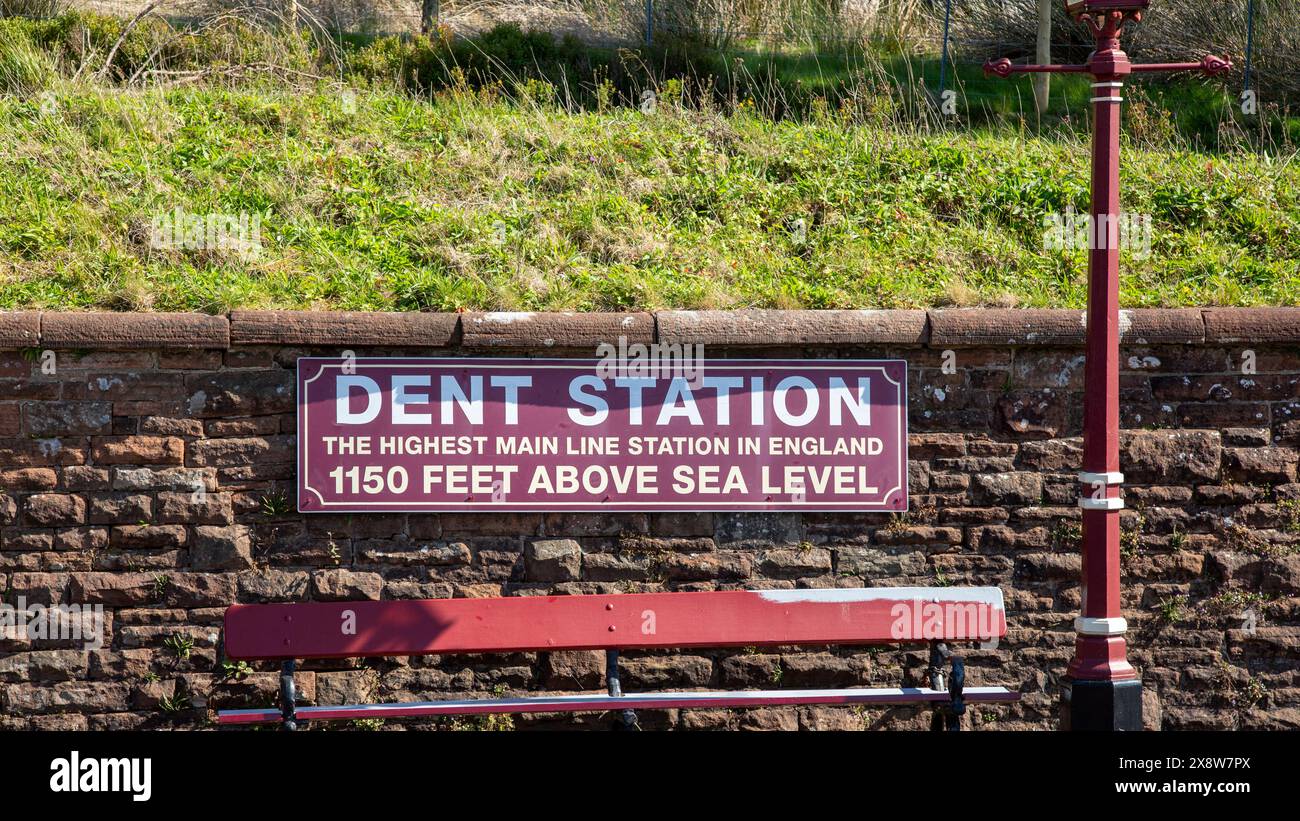 Station sign at Dent Station in the Yorkshire Dales and, at 1150 feet ...