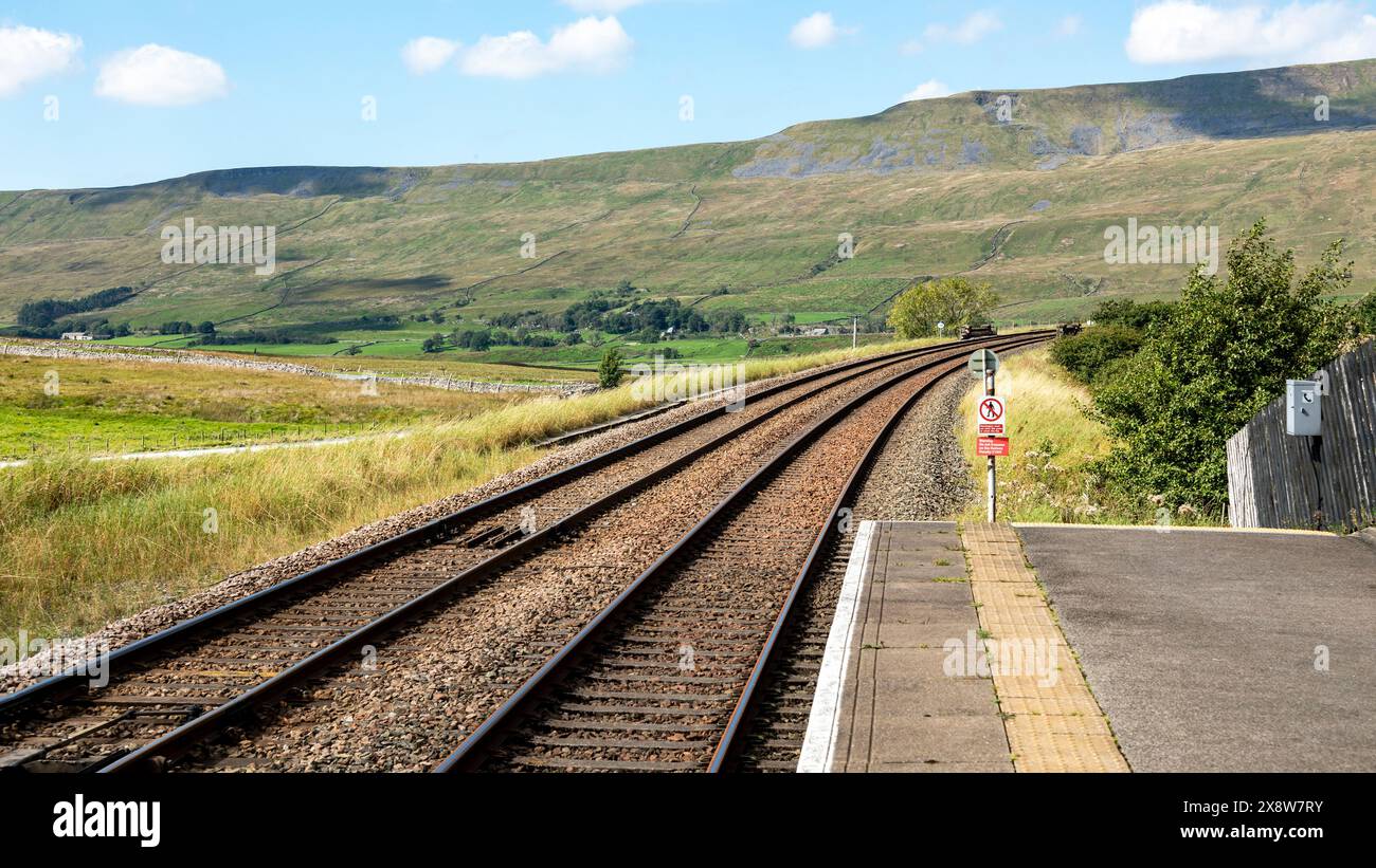 Ribblehead Station looking north along the Ribblehead Viaduct in the ...