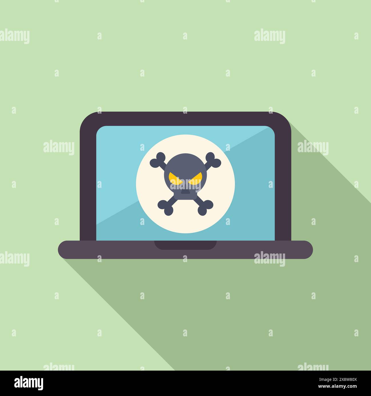 Illustration of a laptop with a skull and crossbones virus alert on the ...