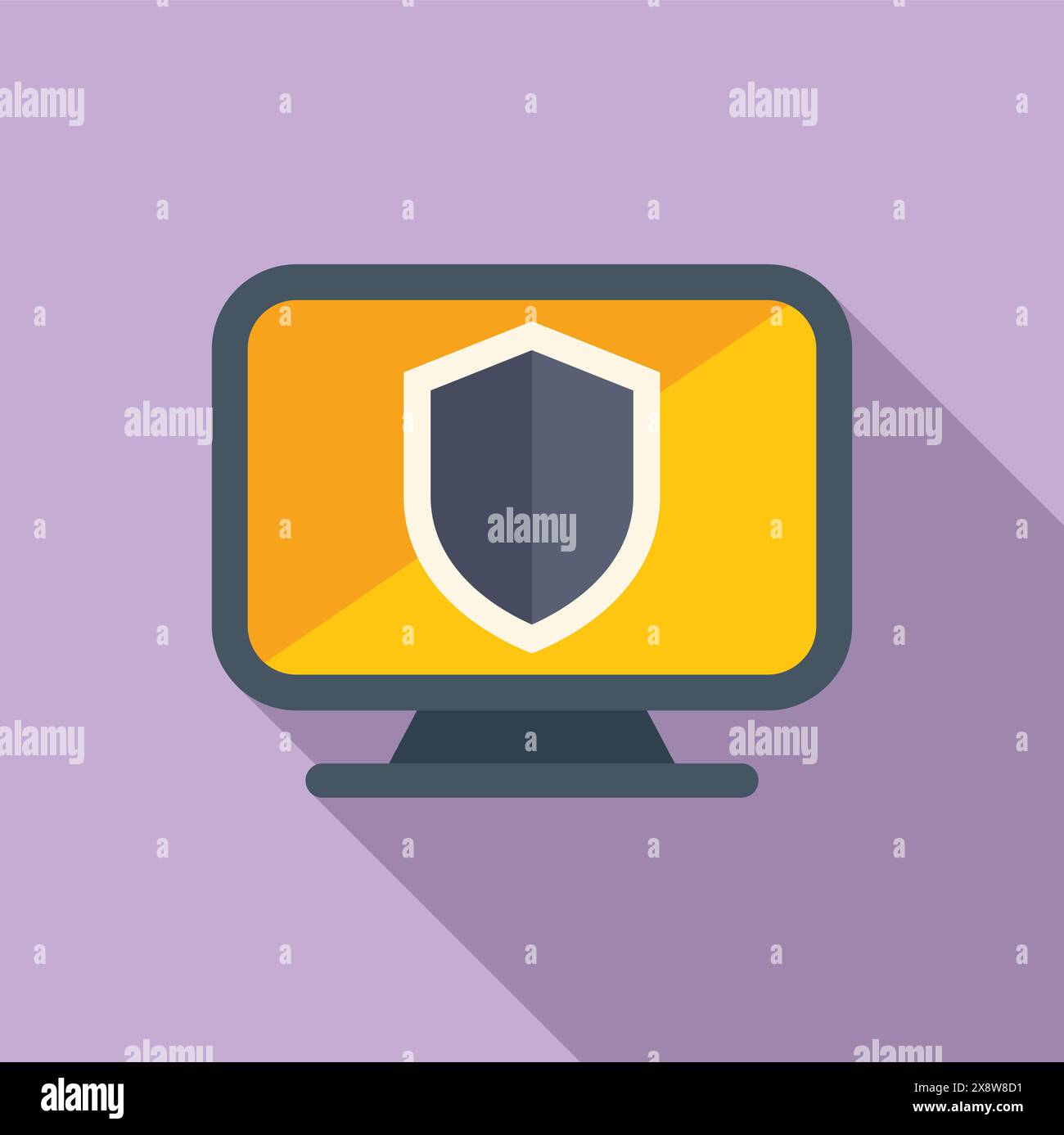 Flat design icon of a computer monitor with a shield on screen ...