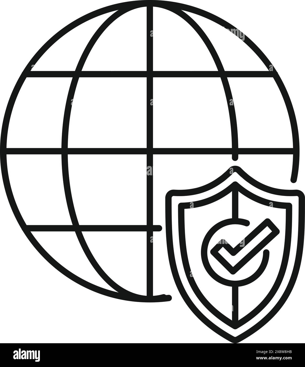 Global protection concept icon with line art and vector illustration ...