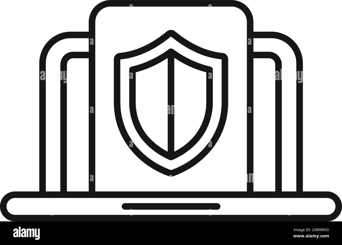 A simplistic black and white line drawing representing a shield and ...