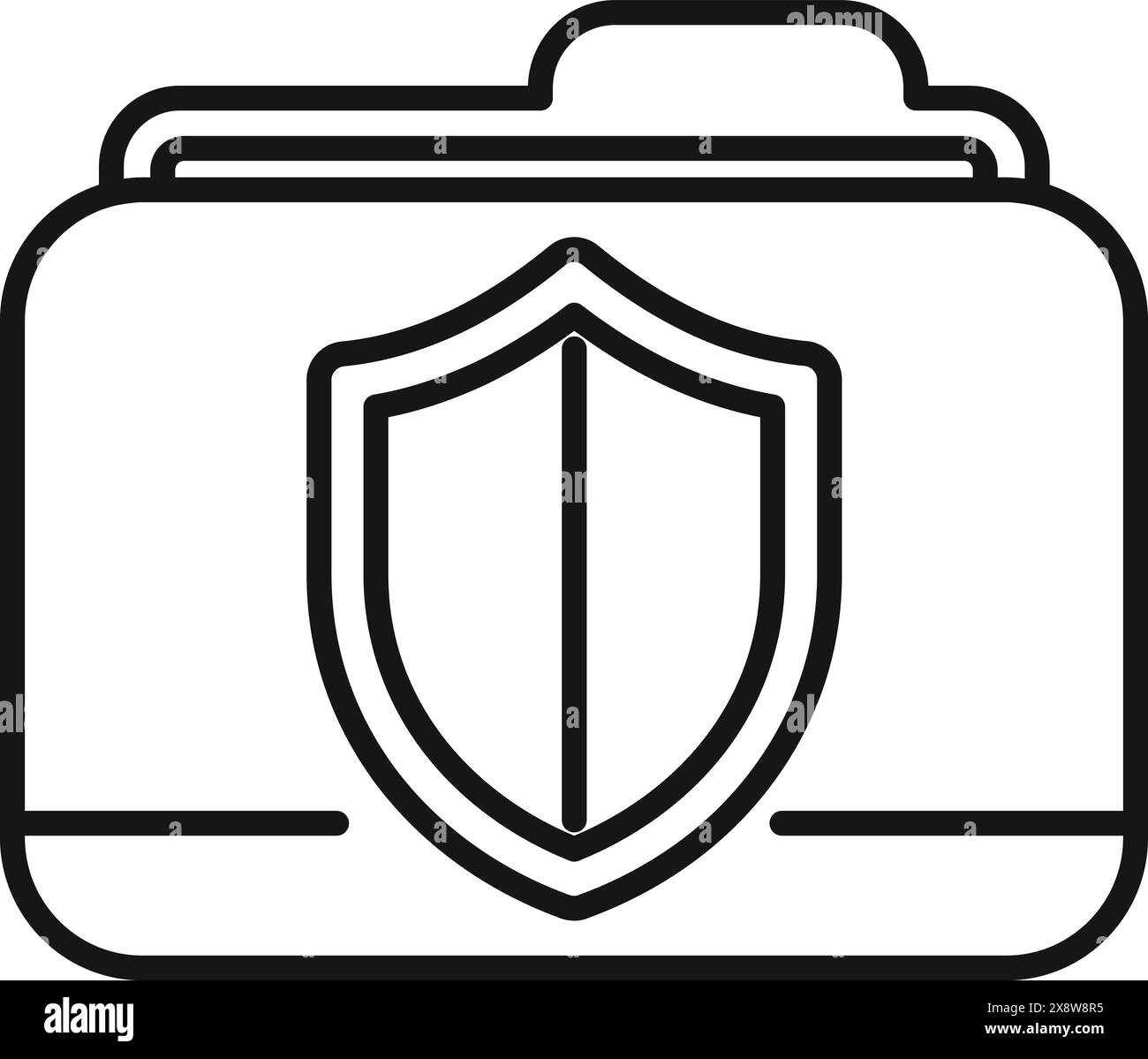 Black and white line art of a folder icon with a protective shield ...