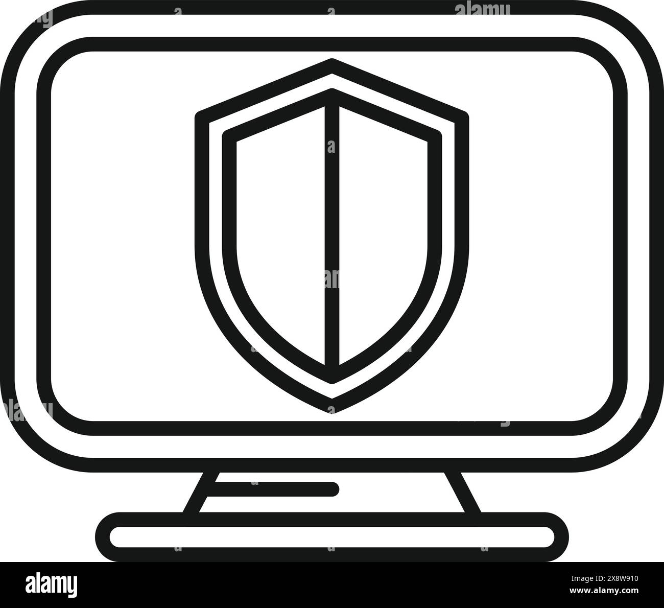 Line art illustration of a shield on a computer screen, symbolizing ...