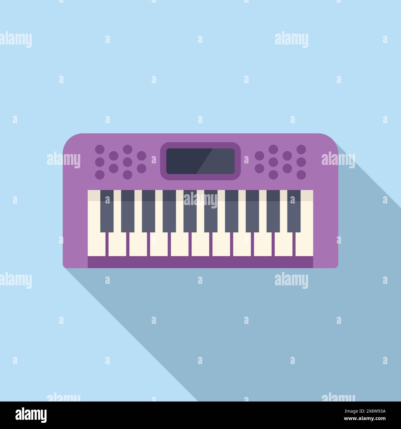 Modern Flat Design Of An Electronic Keyboard Synthesizer With Shadow On A Blue Background Stock