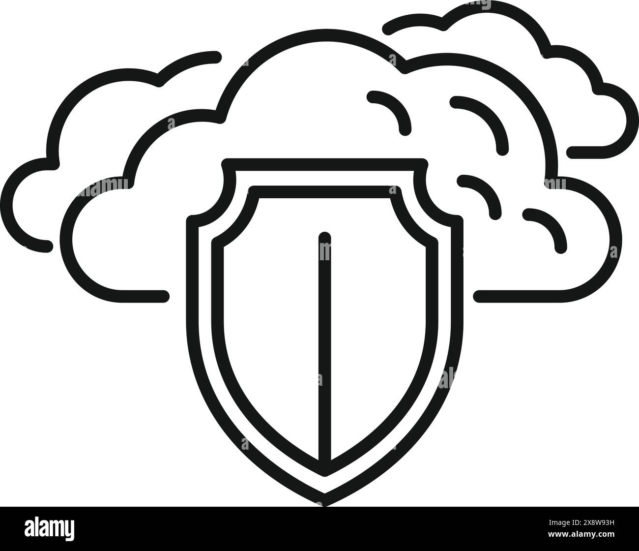 Simplified black and white icon of a shield with a cloud, representing cloud security Stock ...