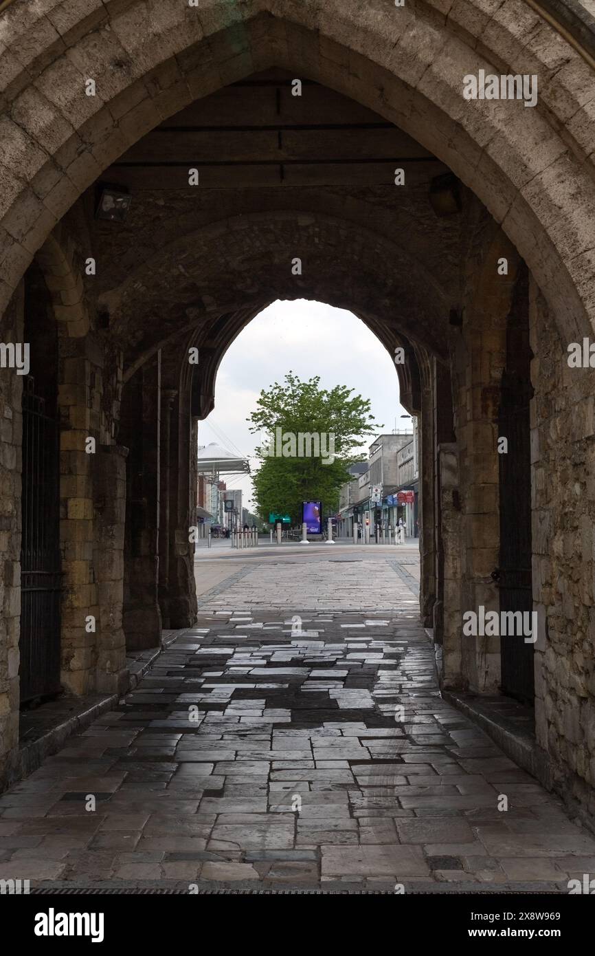 SOUTHAMPTON, UK - MAY 12, 2024: View through the Bargate the medieval ...